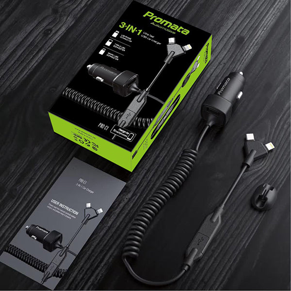 Promata Car Phone Charger | Supports Lightning, USB-C and Micro USB ...